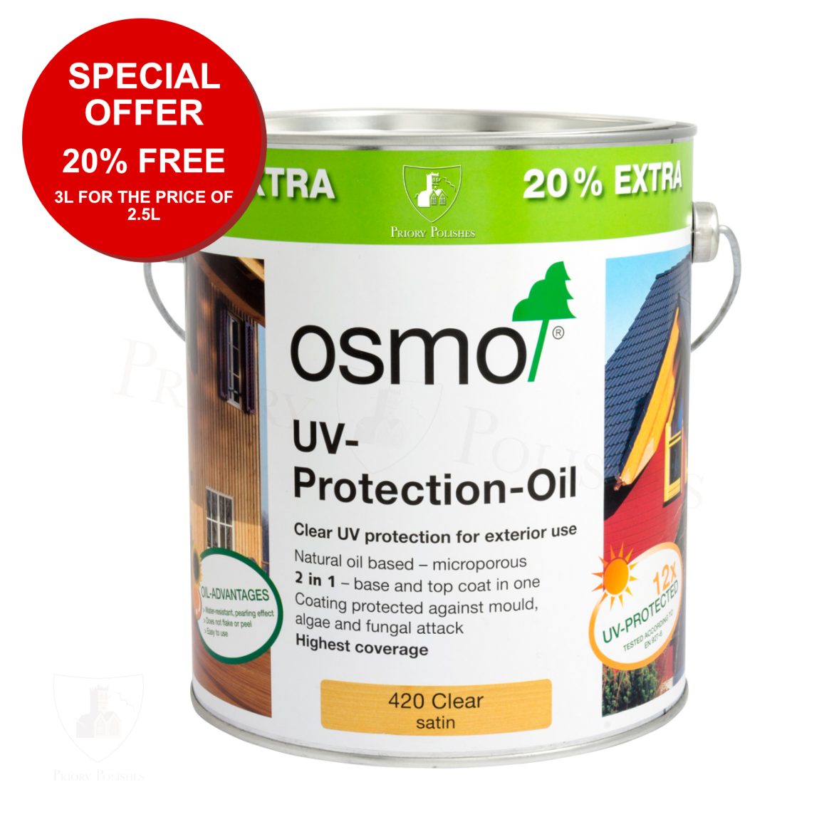 Osmo Uv-Protection Oil Extra - 420 Clear Satin - Priory Polishes